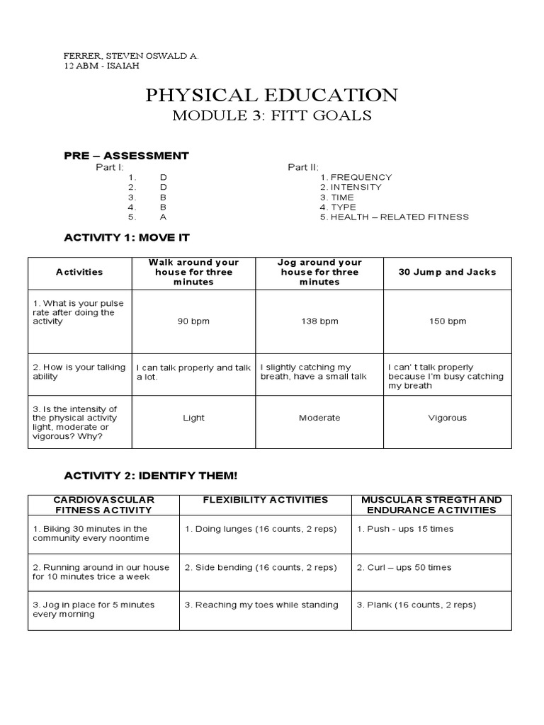 Physical Education: Module 3: Fitt Goals | Download Free PDF | Physical ...