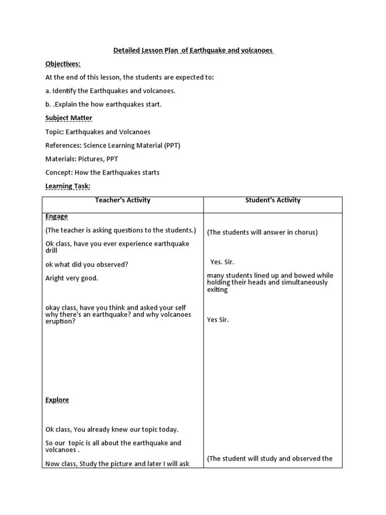 Understanding Earthquakes and Volcanoes: A Detailed Lesson Plan on ...