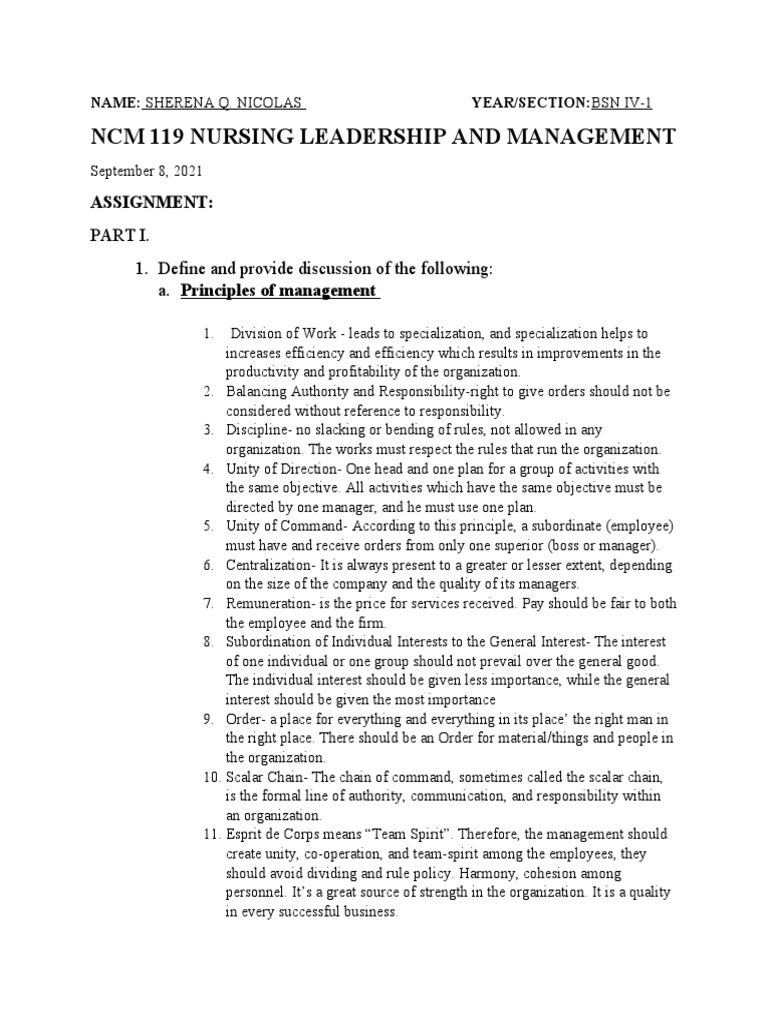 NICOLAS, SHERENA Q. BSN IV-1 Ass. in NCM119 (LEC) | PDF | Leadership ...