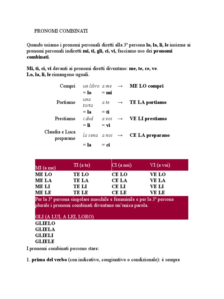 Pronomi Combinati | PDF