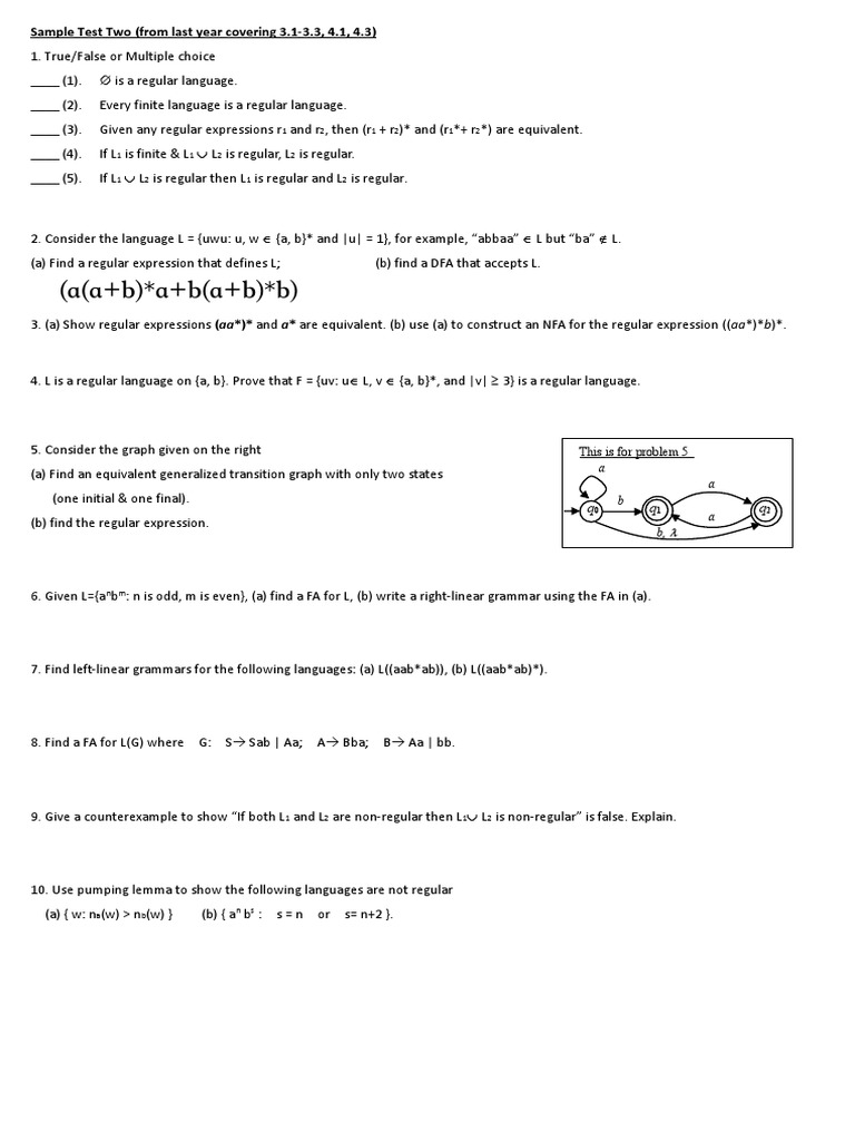 (A (A+b) A+b (A+b) B) : Sample Test Two (From Last Year Covering 3.1-3. ...
