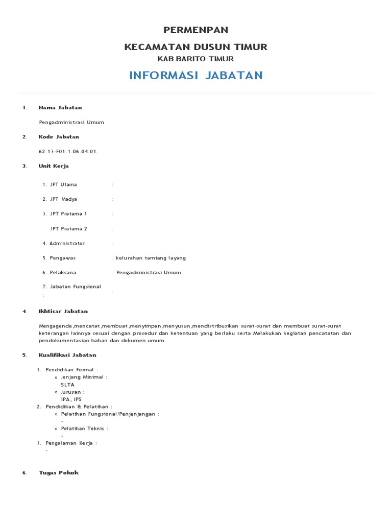 Jabatan Pengadministrasi Umum Barito Timur | PDF