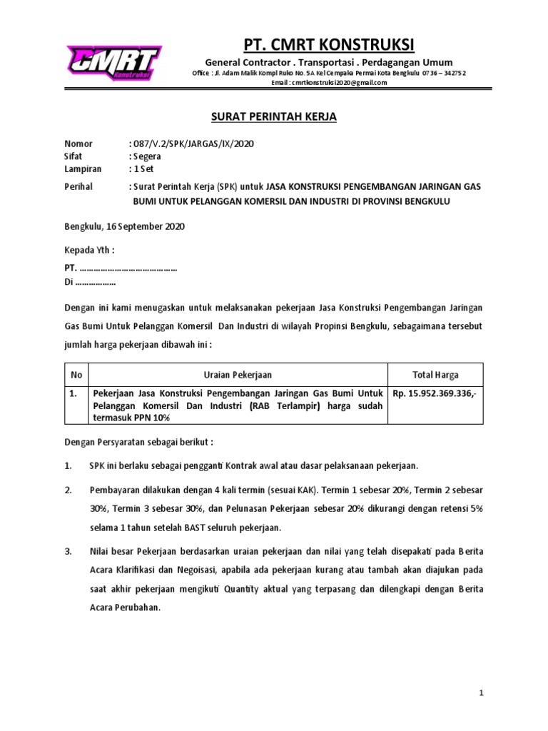 Draft SPK JARGAS Bengkulu TSE - CMRT - 2020 | PDF | Bisnis | Teknologi ...