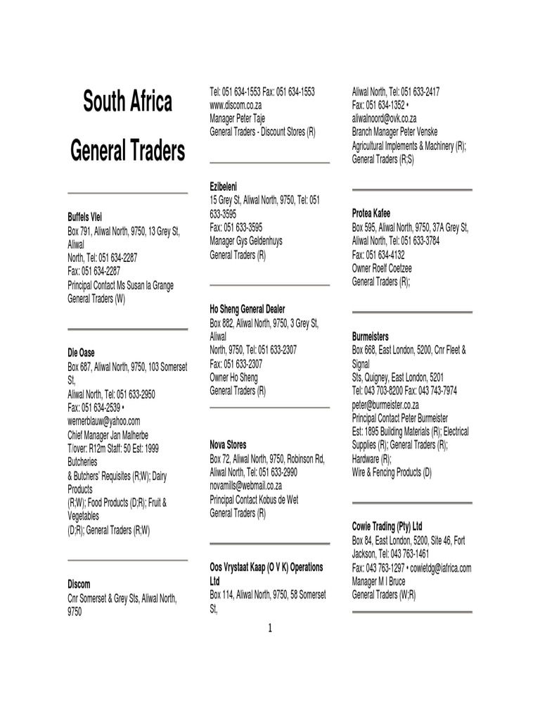 General Traders South Africa | PDF