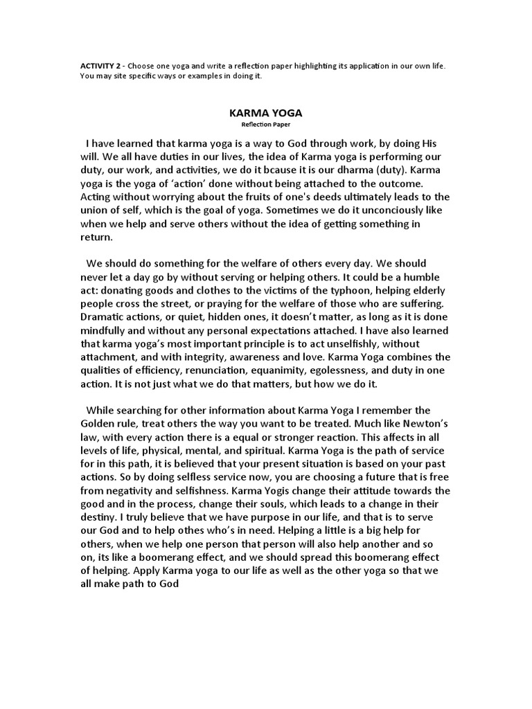 Karma Yoga Reflection Paper | PDF | Religious Behaviour And Experience ...