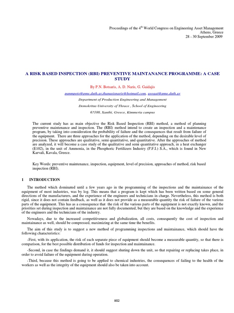 A Risk Based Inspection (Rbi) Preventive Maintanance Programme: A Case ...
