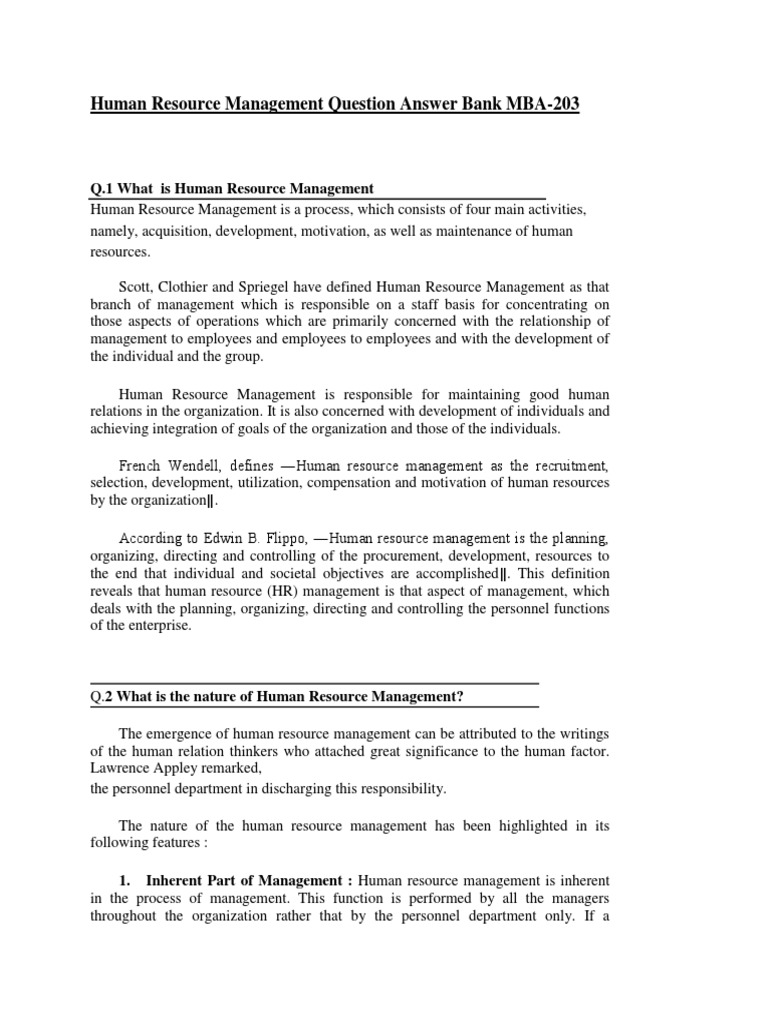 HRM Question Answer Bank - Part1 | PDF | Human Resource Management ...