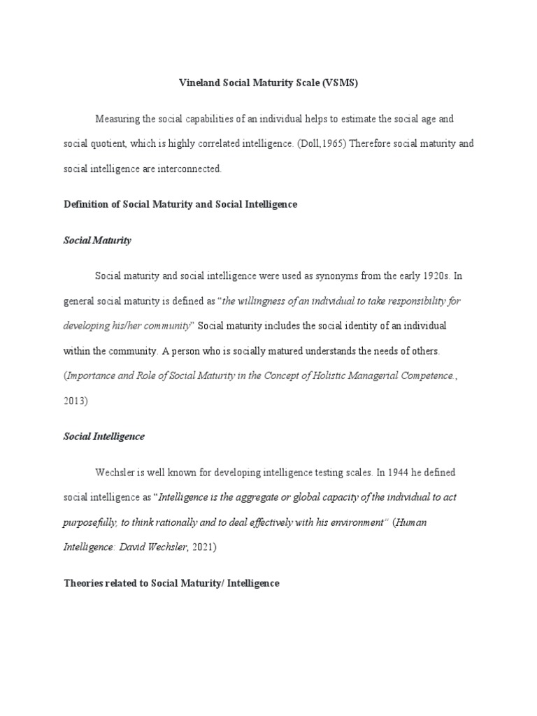 Vineland Social Maturity Scale (VSMS) | PDF | Intelligence | Psychometrics