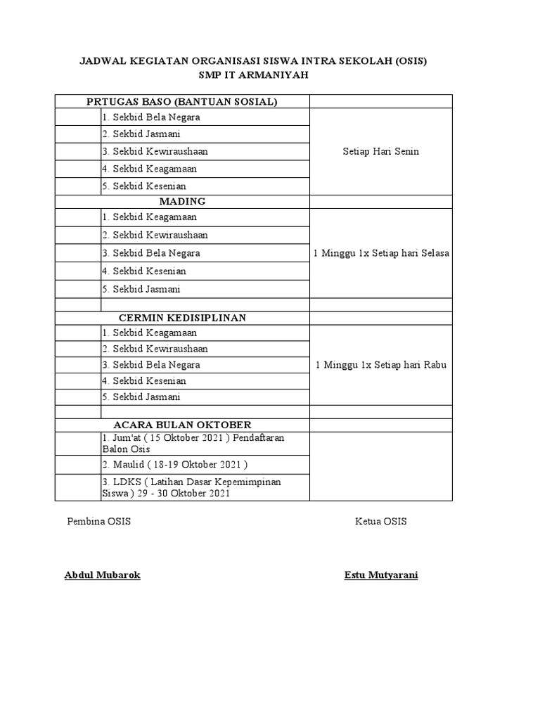 Jadwal Kegiatan Osis | PDF
