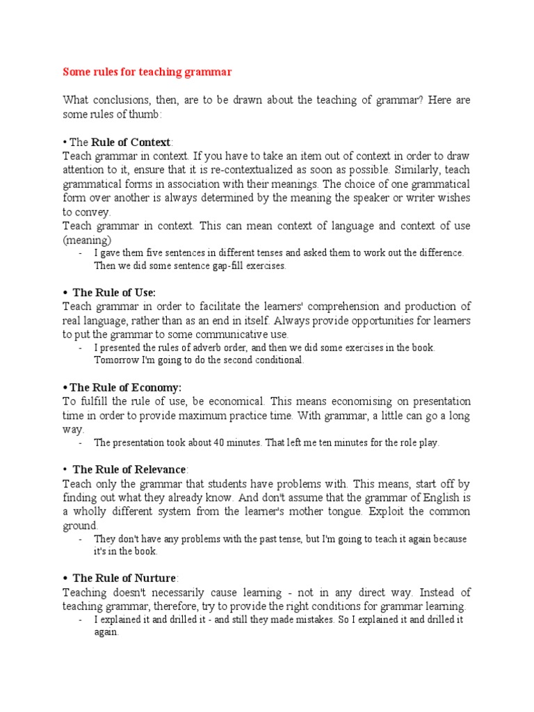 Essential Rules for Teaching Grammar | PDF | Grammar | Learning