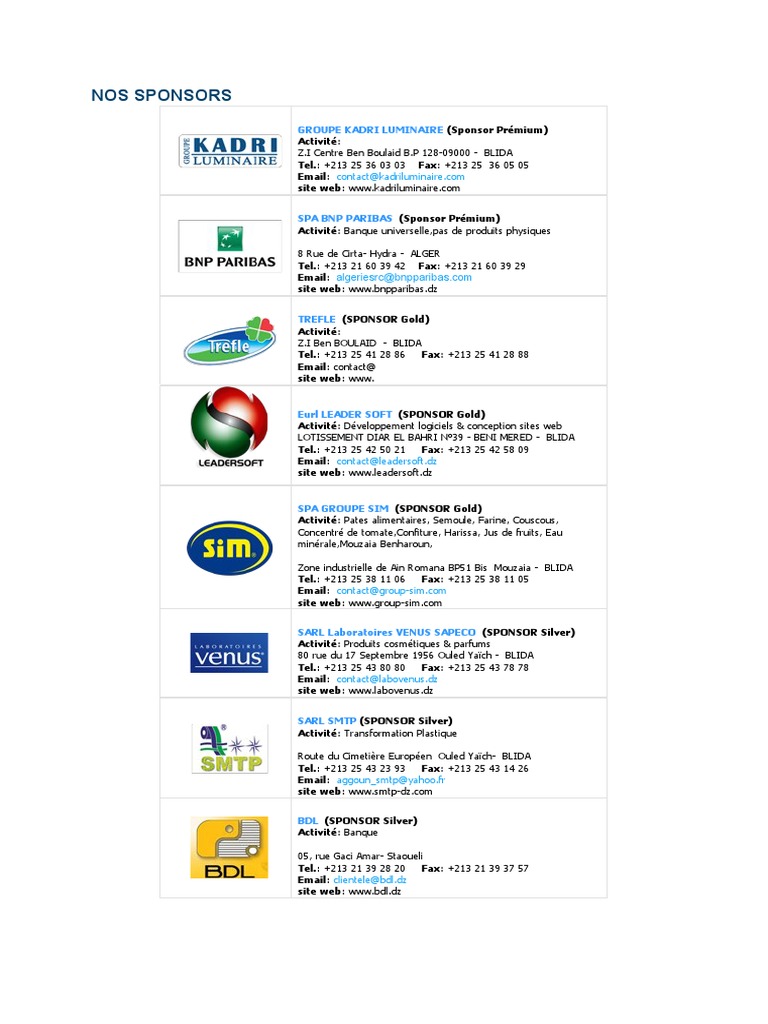 Sponsors du Groupe Kadri Luminaire | PDF | Nourritures