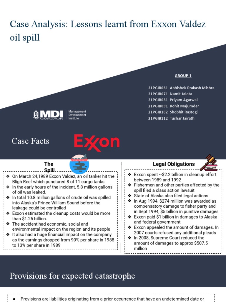 Case Analysis: Lessons Learnt From Exxon Valdez Oil Spill: Group 1 ...