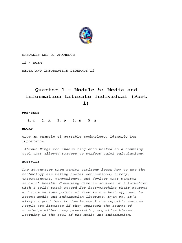 Quarter 1 - Module 5: Media and Information Literate Individual (Part 1 ...
