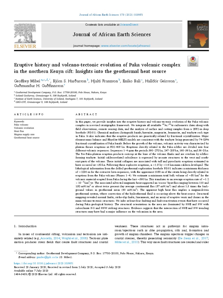 Eruptive History and Volcano-Tectonic Evolution of Paka Volcanic ...