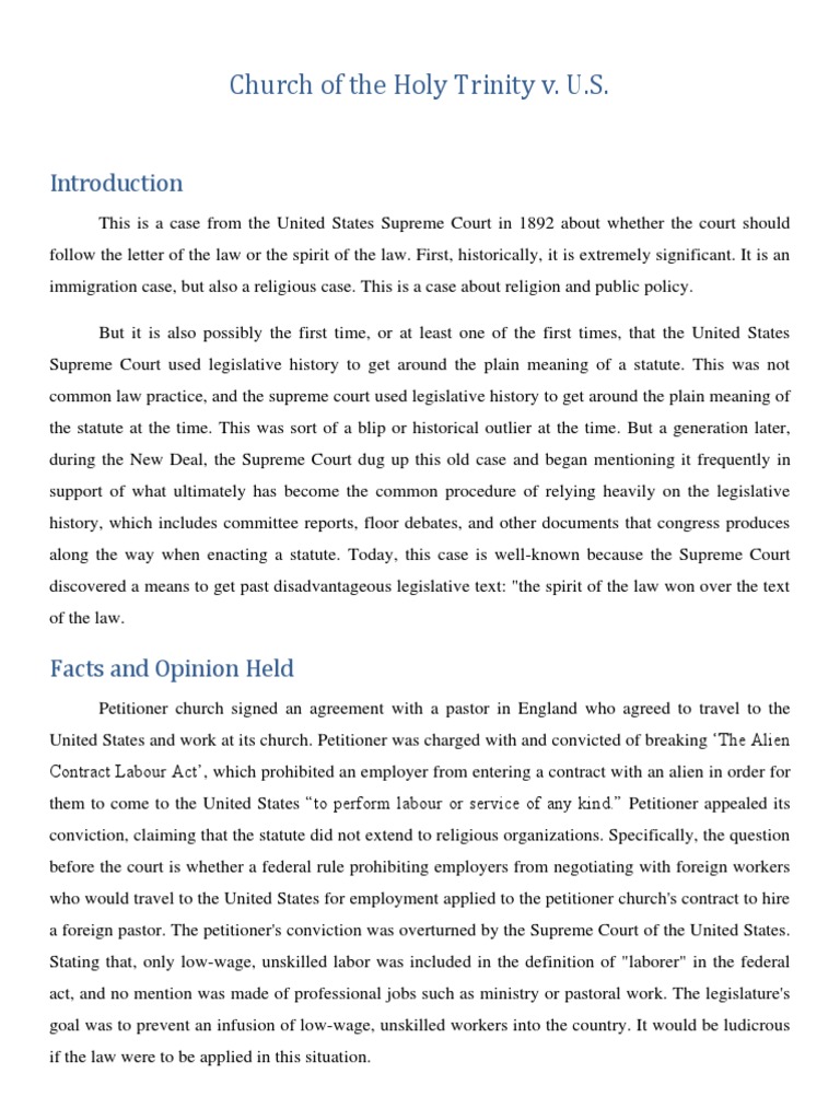 Holy Trinity Church v. United States | PDF | Statutory Interpretation ...