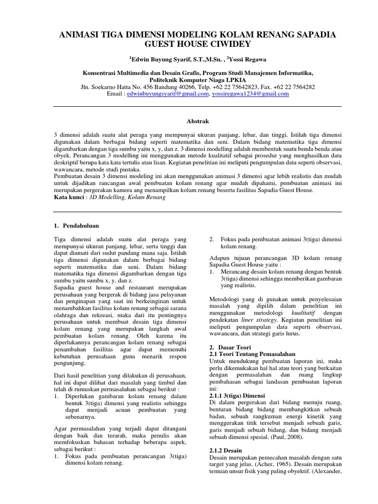 Animasi Tiga Dimensi Modeling Kolam Renang Sapadia Guest House Ciwidey ...