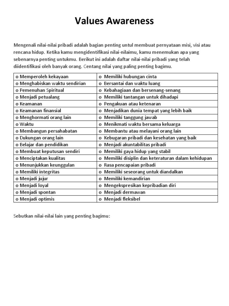 Values Awareness | PDF