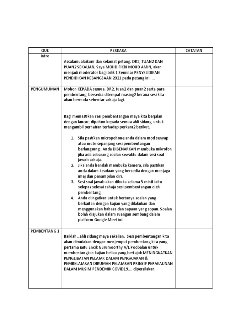 Skrip MODERATOR SPEKS 2021 | PDF | Kajian Bahasa Asing