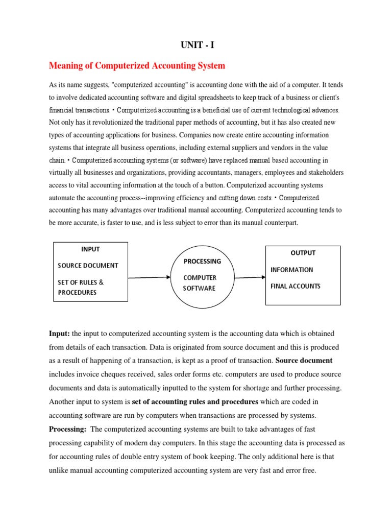 Meaning of Computerized Accounting System: Unit - I | PDF | Accounting ...