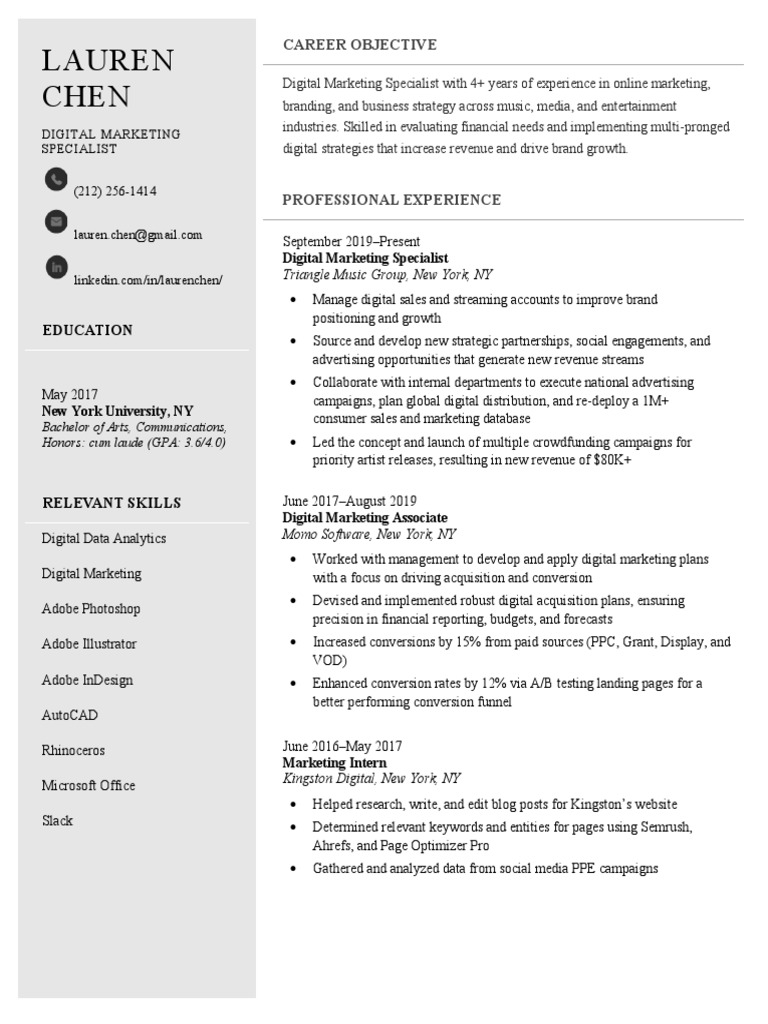 Clean Modern Resume Template Black | PDF | Digital Marketing | Résumé