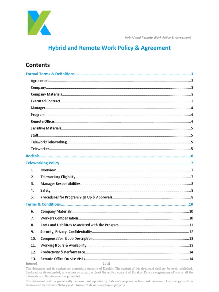 Hybrid Remote Work Policy Agreement 31g28 | PDF | Telecommuting | Indemnity
