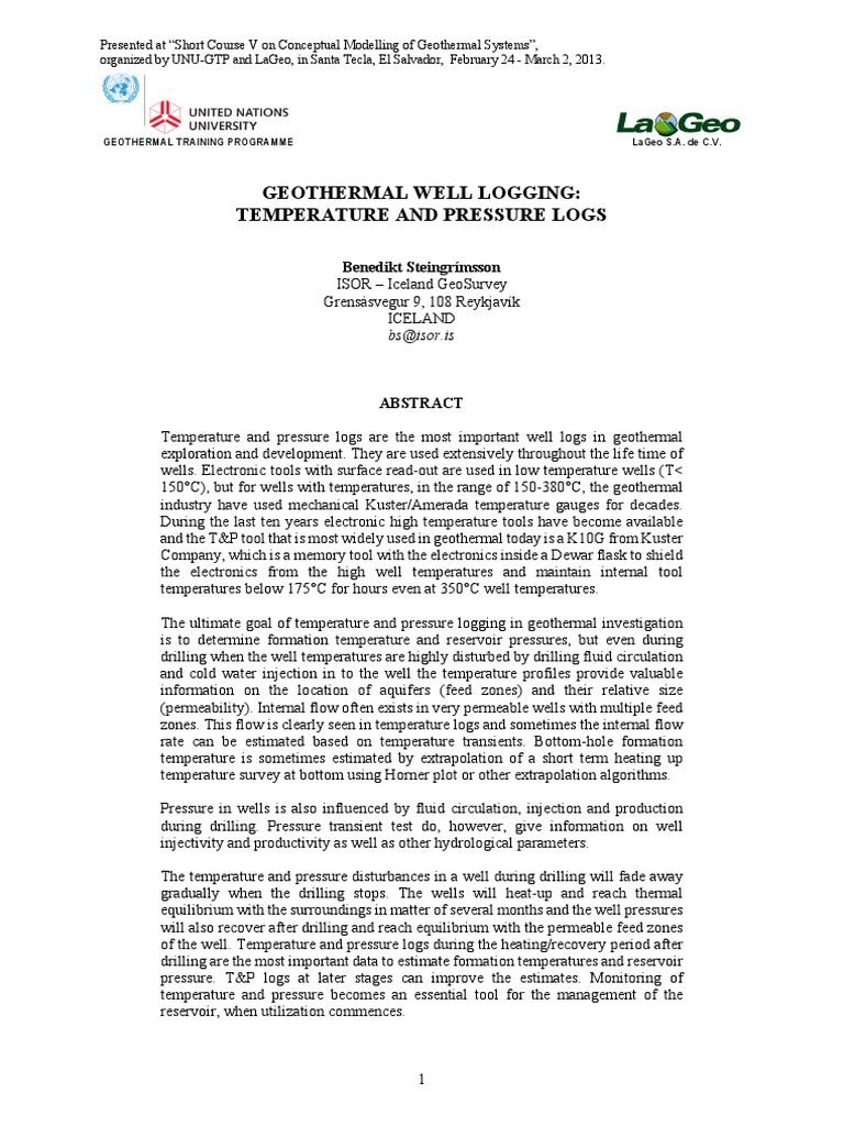 Paper Geothermal Well Logging Steingrimsson | PDF | Geothermal Energy ...