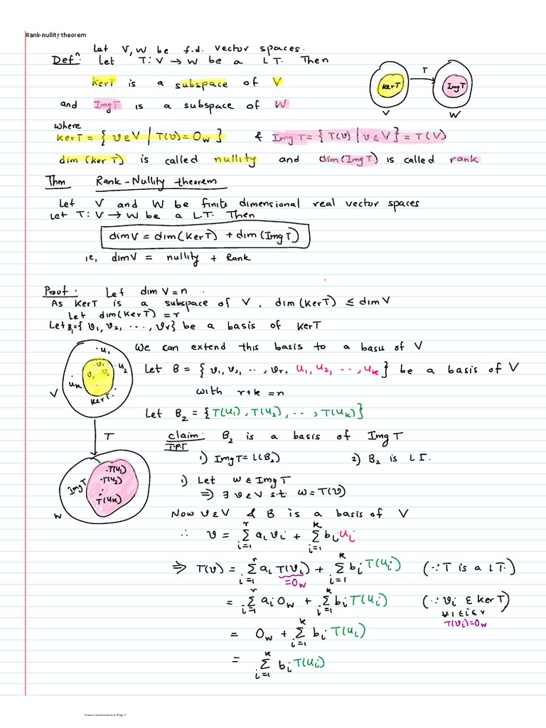 Rank-Nullity Theorem: Linear Transformation Page 1 | PDF