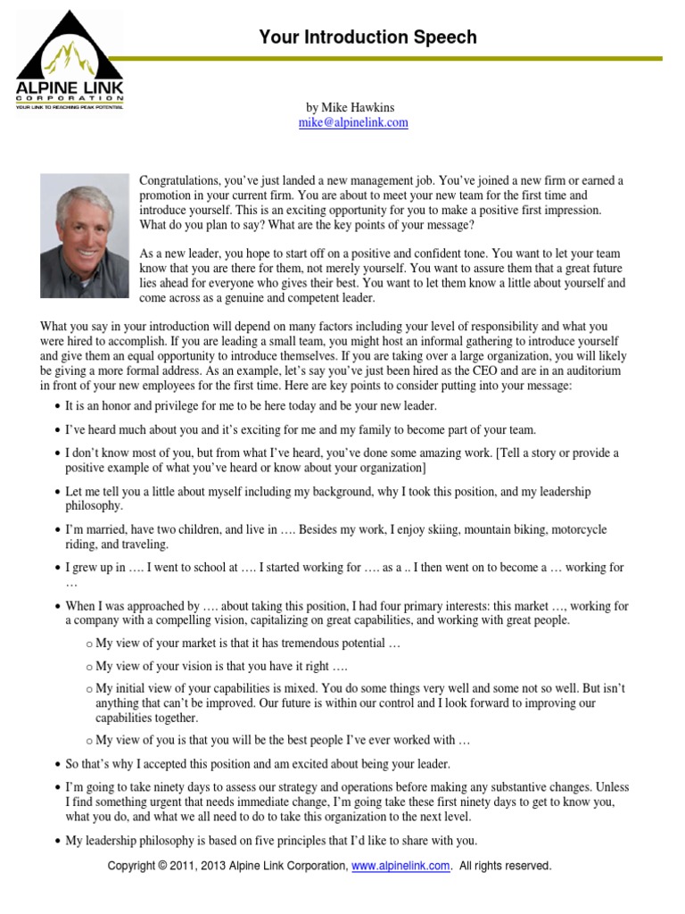 New Manager Introduction Speech Example | PDF | Business