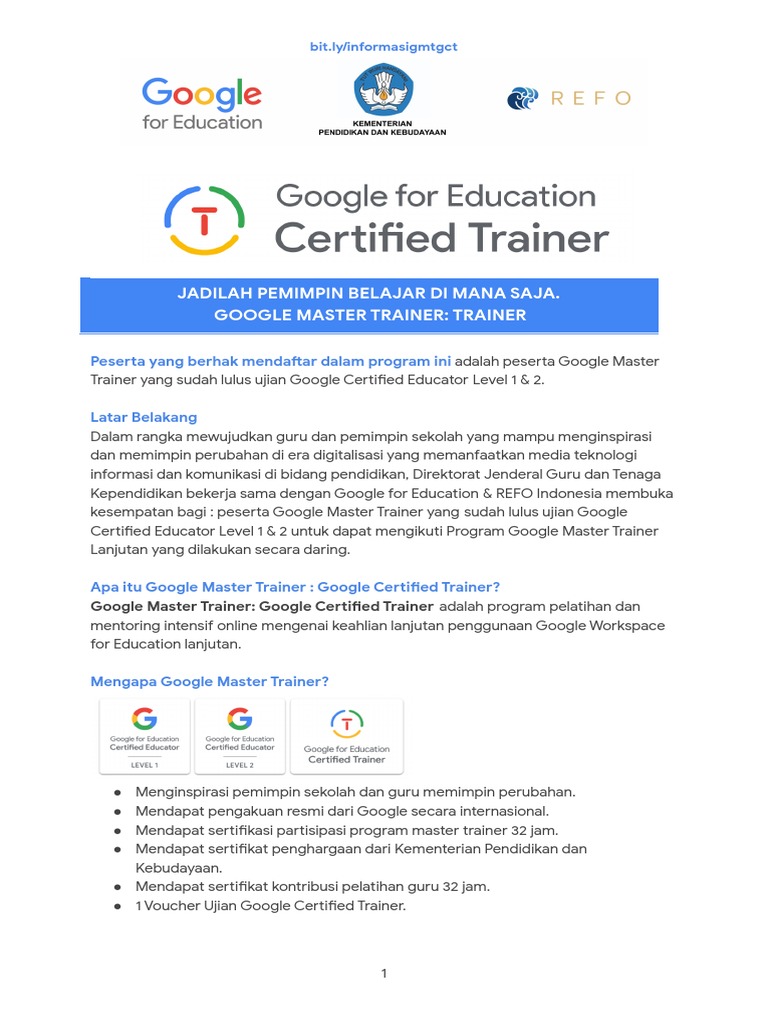 Informasi Google Master Trainer GTK - GCT | PDF