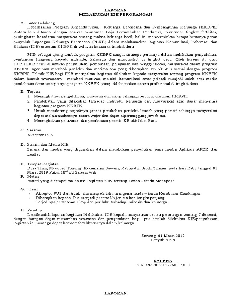 Laporan Konseling KB | PDF