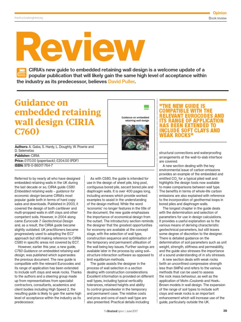 Review: Guidance On Embedded Retaining Wall Design (CIRIA C760) | PDF ...