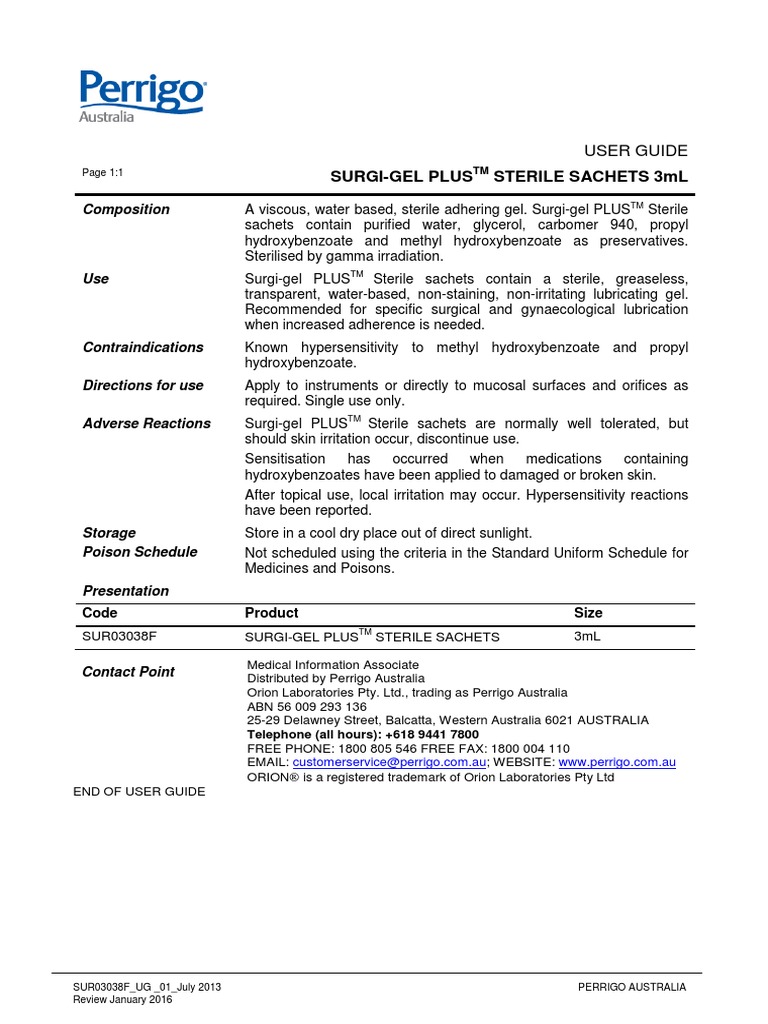 Surgi-Gel Plus: Sterile Surgical Lubricant | PDF | Sterilization ...