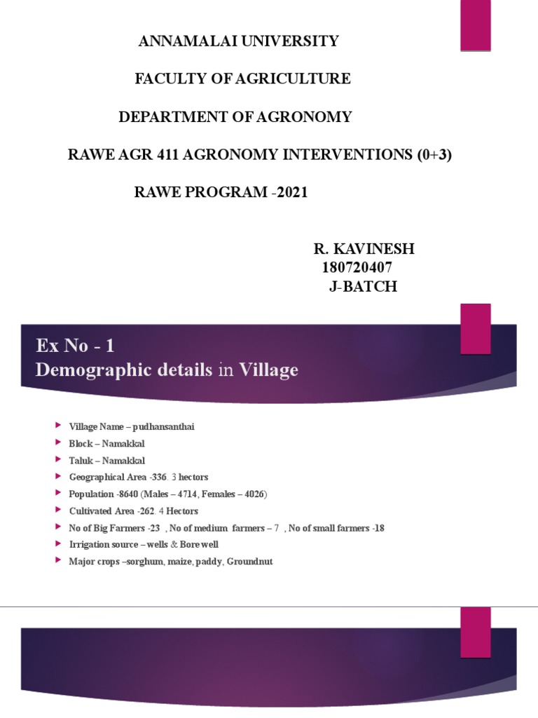 Annamalai University Faculty of Agriculture Department of Agronomy Rawe ...