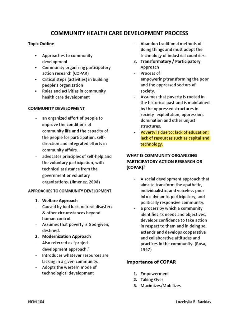Community Health Care Development Process: Topic Outline | PDF ...