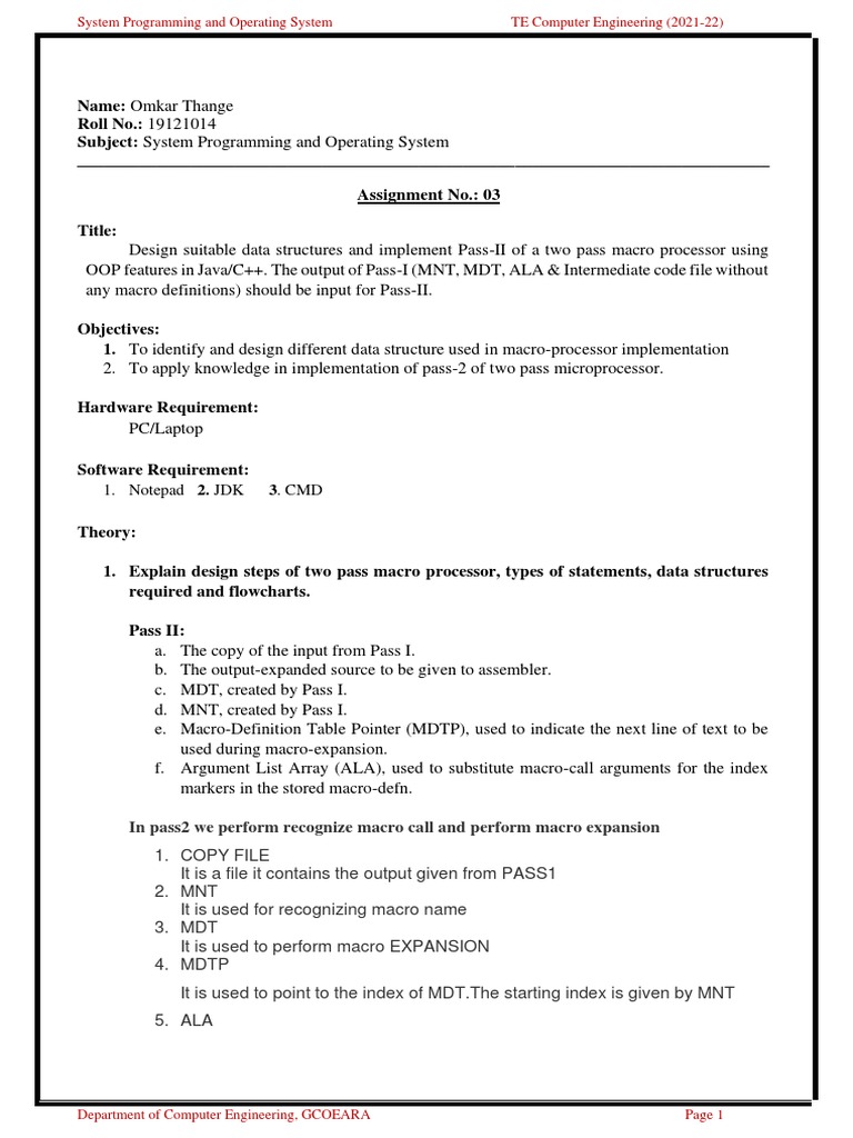 Implementation of Pass-II of a Two Pass Macro Processor Using Object Oriented Features in Java ...