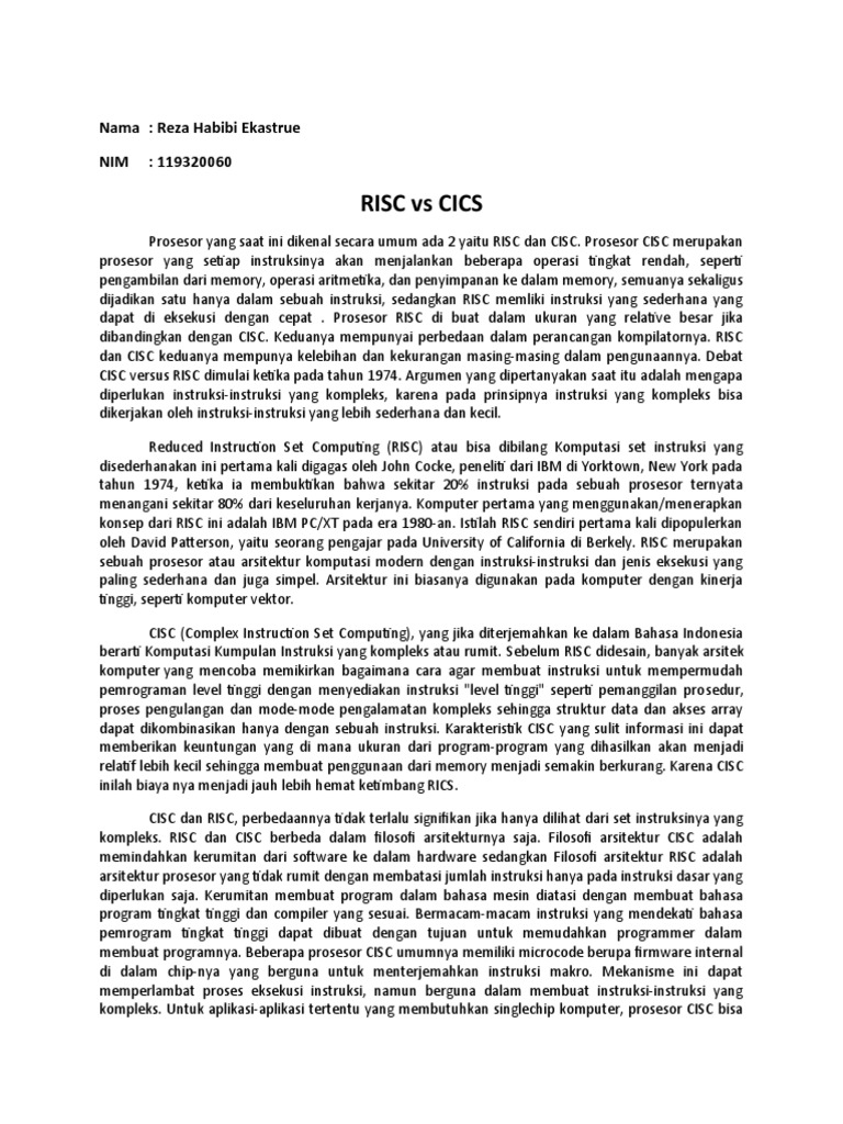 Esai RICS VS CICS - Reza Habibi Ekastrue - 119320060 | PDF