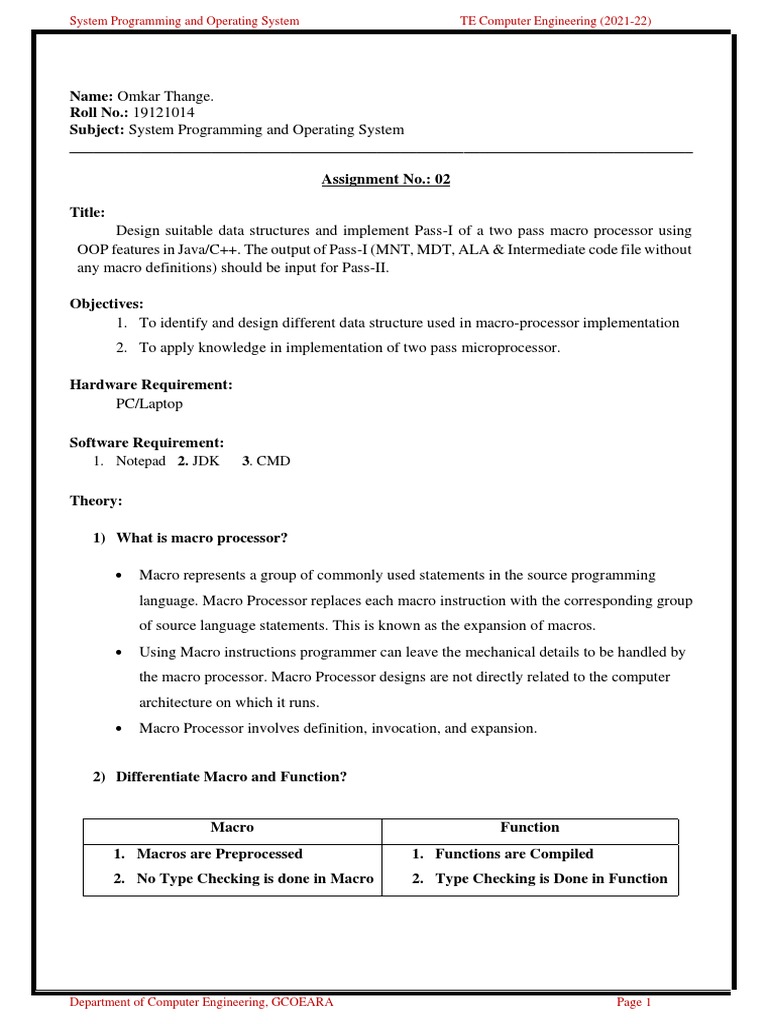 Assignment 2 (SPOS) Edited | Download Free PDF | Macro (Computer Science) | Subroutine