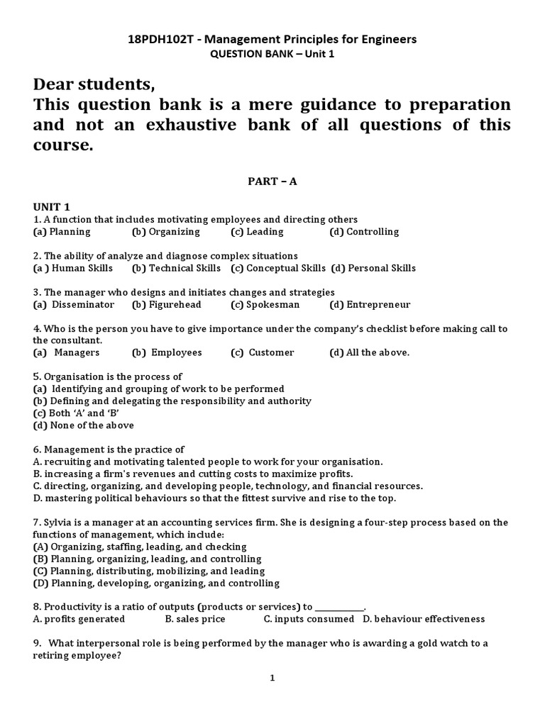 Management Principles Question Bank | PDF | Business | Economies