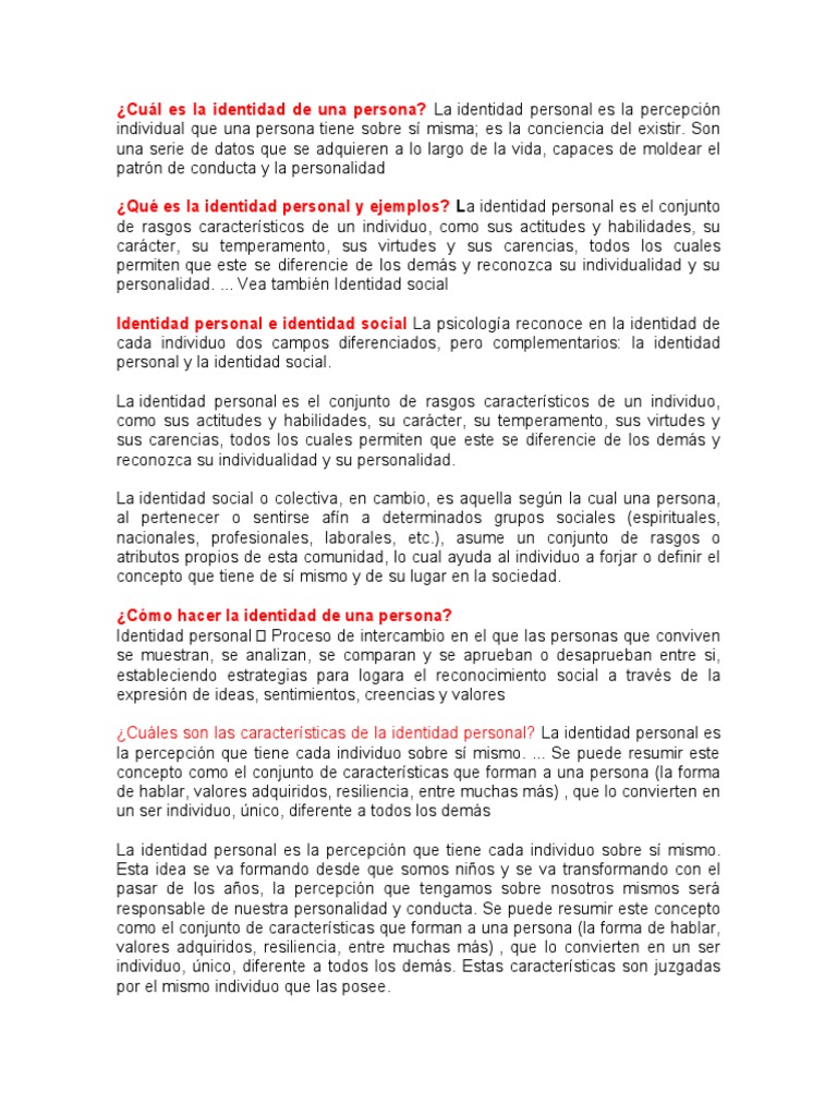 Que Es Identidad Personal y Cultural | Descargar gratis PDF | La ...