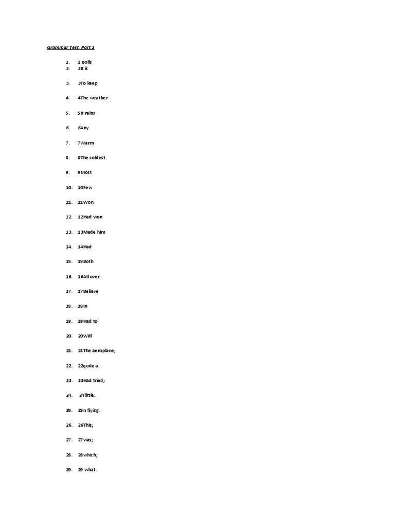 Grammar Test: Parts 1 & 2 | PDF