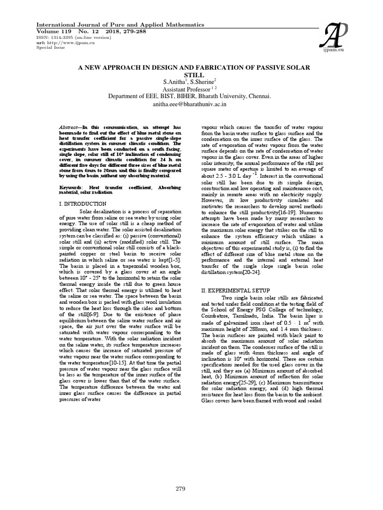 A New Approach in Design and Fabrication of Passive Solar Still | PDF ...