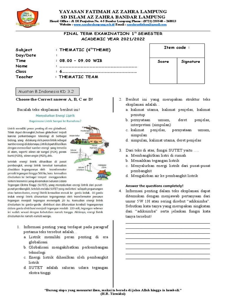 Soal Pas Kelas 6 Tema 4 | PDF