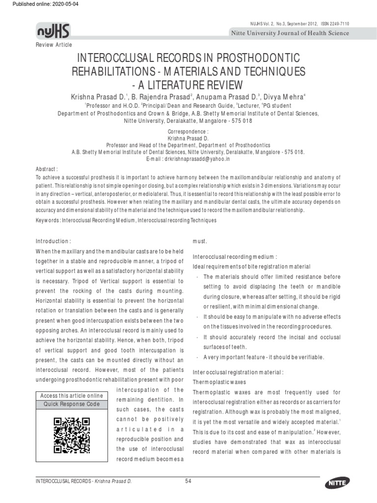 Interocclusal Records in Prosthodontic Rehabilitations - Materials and ...