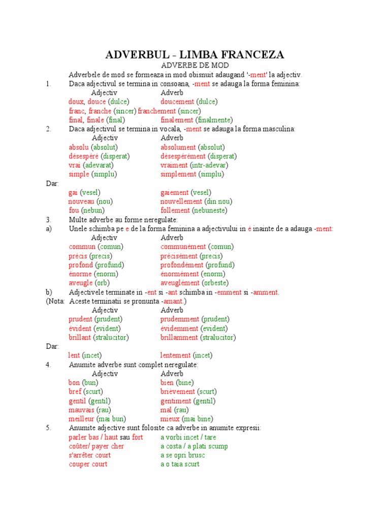 Adverbele în limba franceză | PDF | Morphologie linguistique | Morphologie