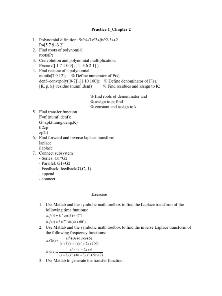 Practice 1 - Chapter 2 | PDF | Laplace Transform | Computer Engineering