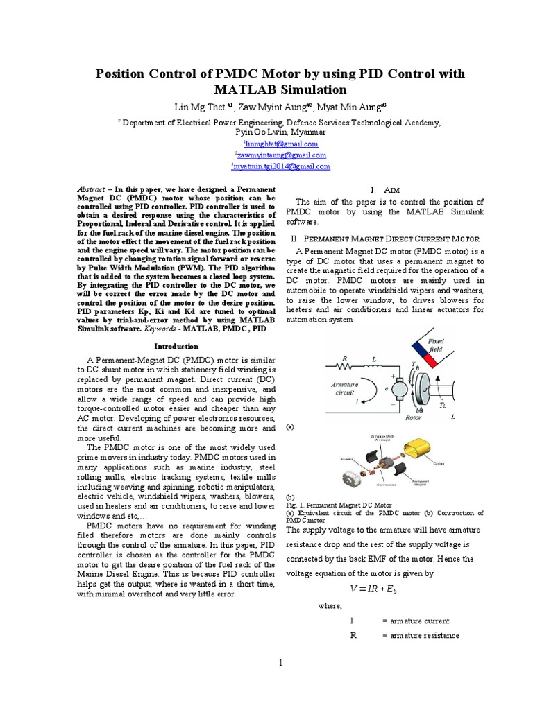 Position Control of PMDC Motor by Using PID Control With MATLAB Simulation | PDF | Electric ...