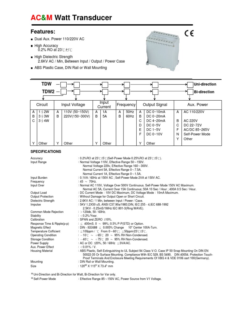 TDW Watt Transducer | PDF | Alternating Current | Mains Electricity