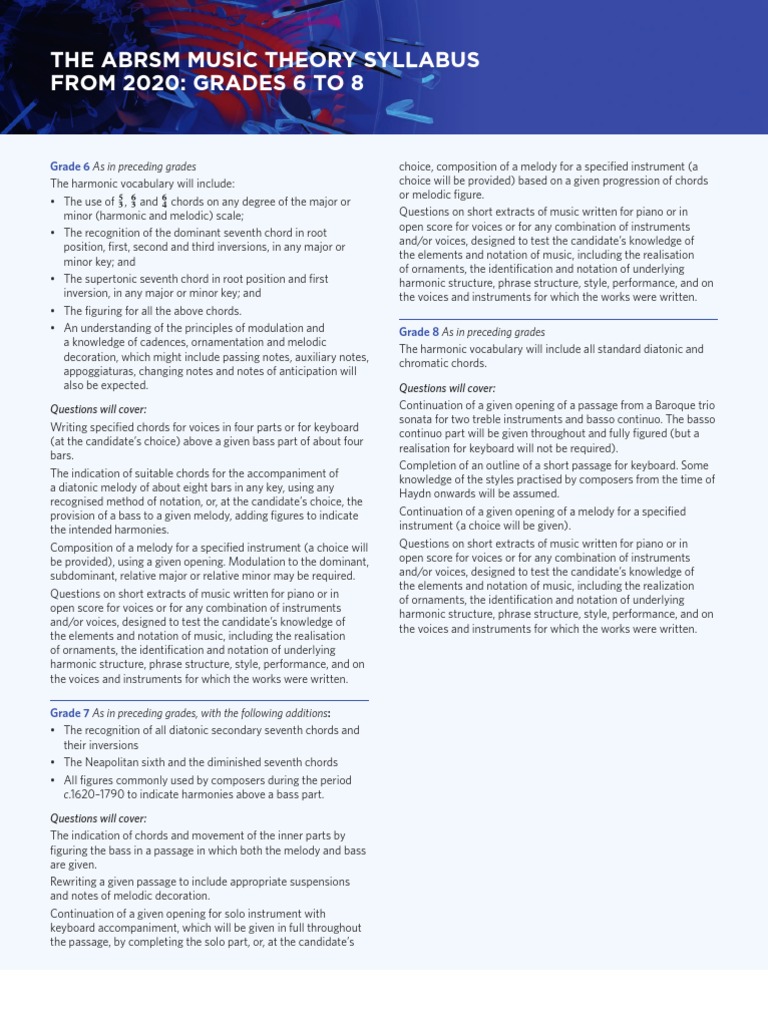 The Abrsm Music Theory Syllabus From 2020: Grades 6 To 8: Grade 6 | PDF ...