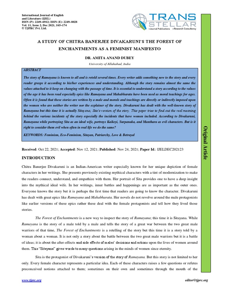 A Study of Chitra Banerjee Divakaruni'S The Forest of Enchantments As A ...