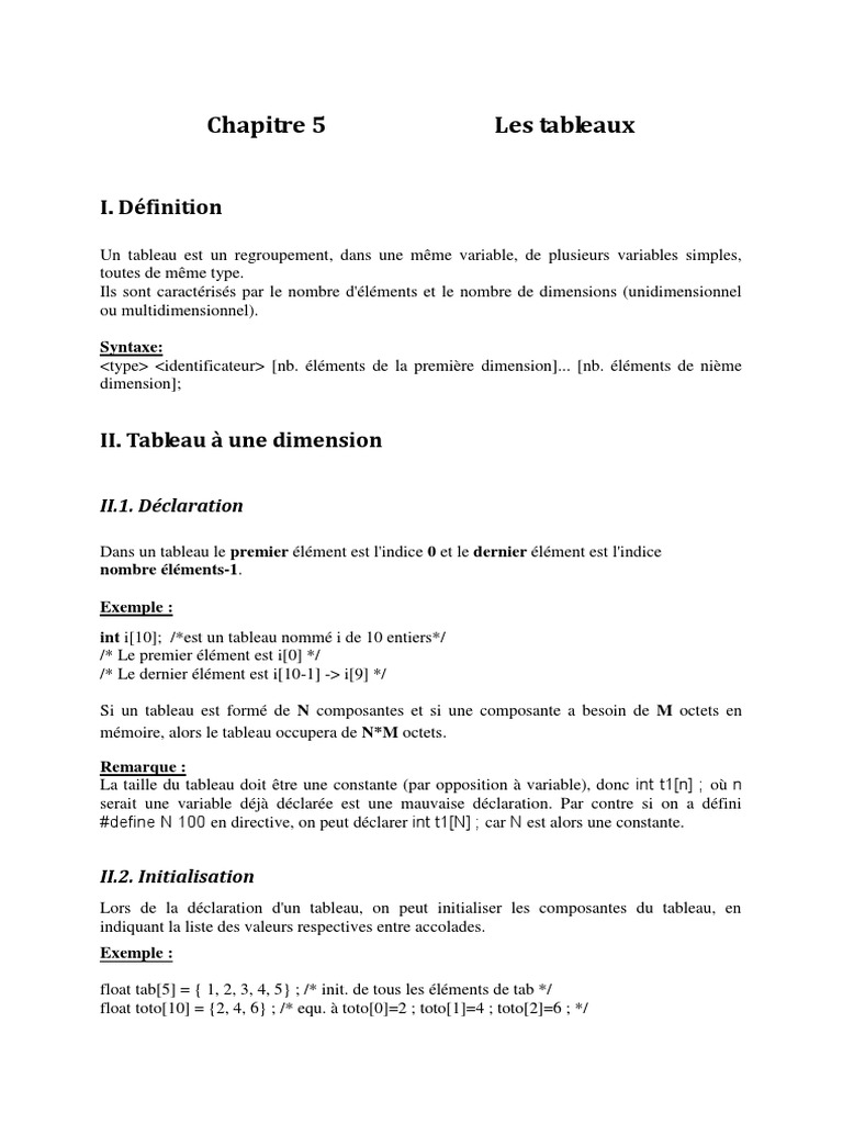 Chapitre 5 Les Tableaux | PDF | Informatique | Programmation informatique